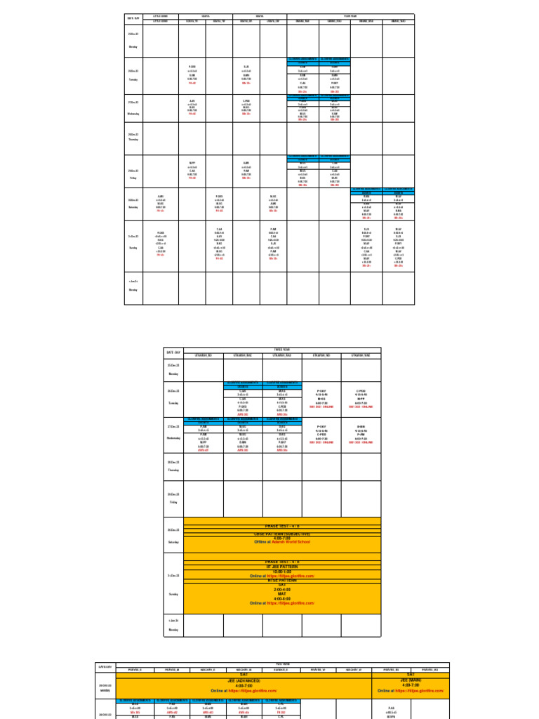 FIITJEE Glorifire Assignments Schedule | PDF | Schools | Engineering