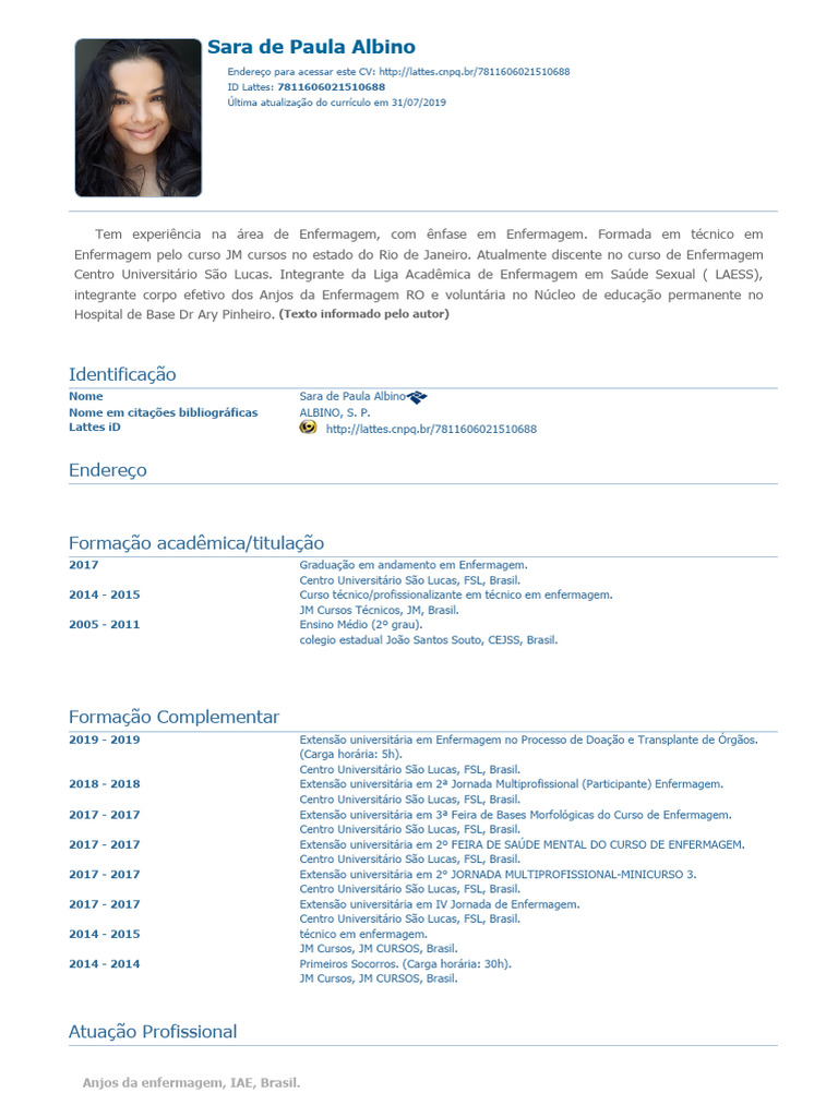 Currículo de Sara de Paula Albino | PDF | Autoajuda