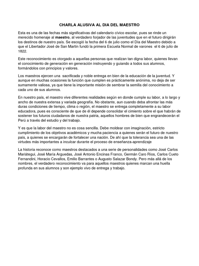 Charla Alusiva Al Dia Del Maestro | PDF