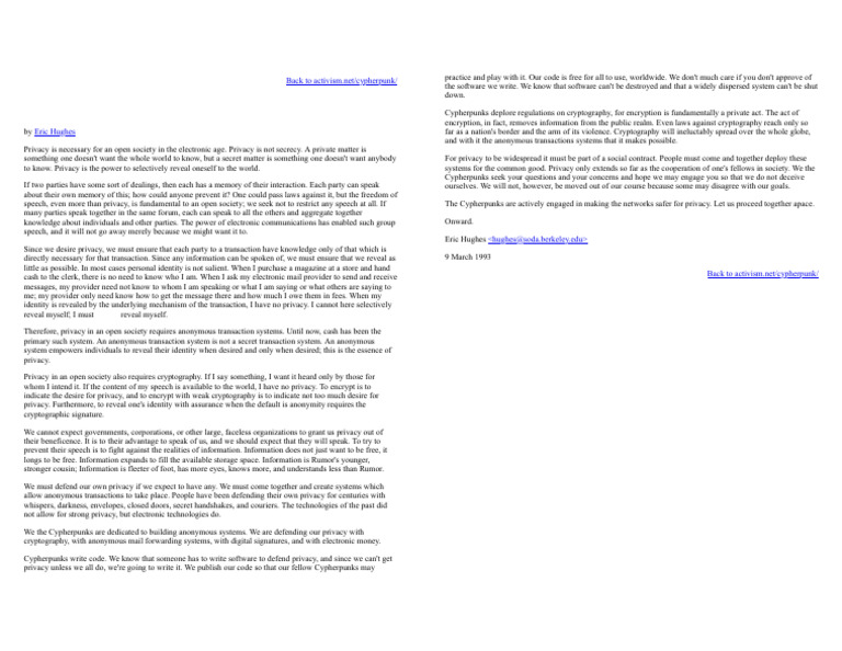 A%20 Cypherpunk's%20 Manifesto | PDF