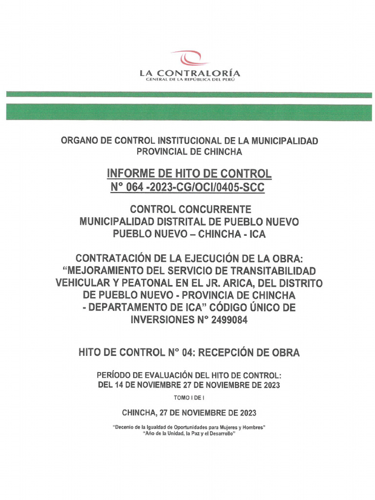 Informe Hito de Control #064-2023-OCI-405-SCC | PDF