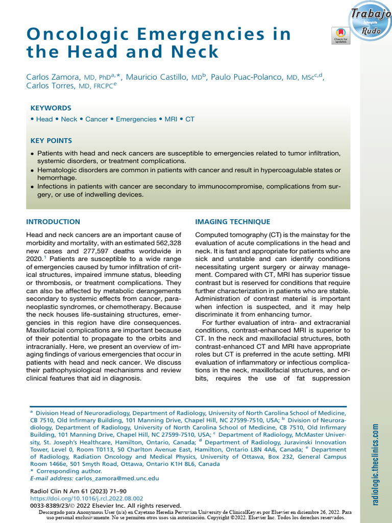 Oncologic Emergencies in The Head and Neck | Download Free PDF | Stroke ...