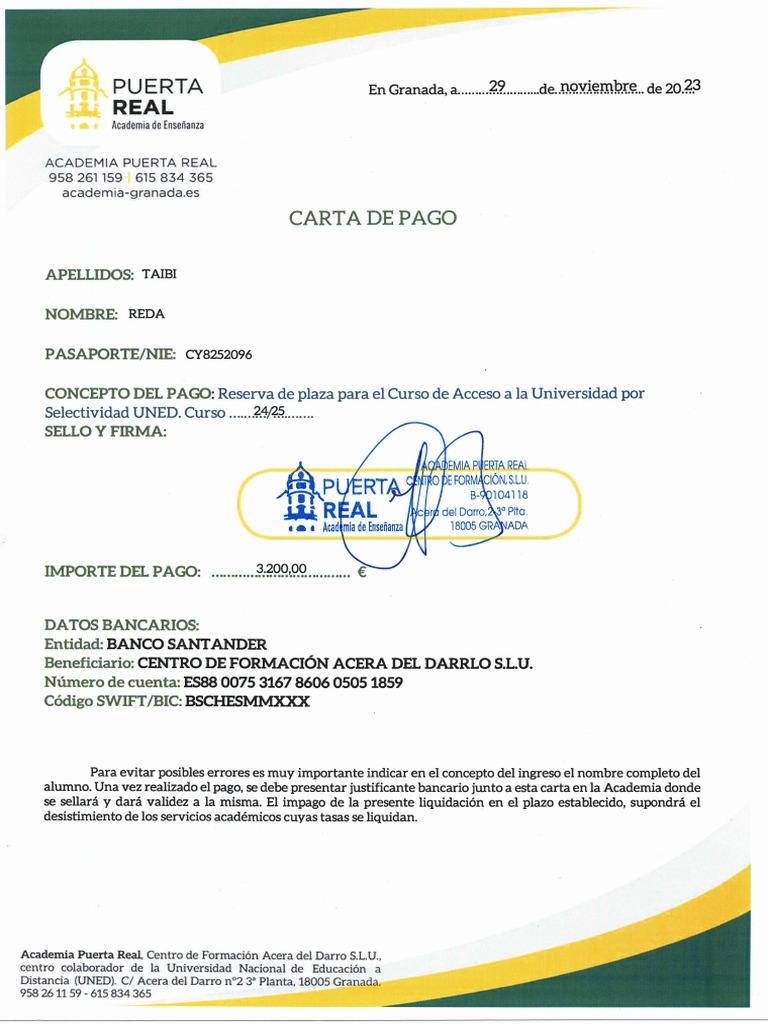 F Admission 2425 Taibi Reda | PDF