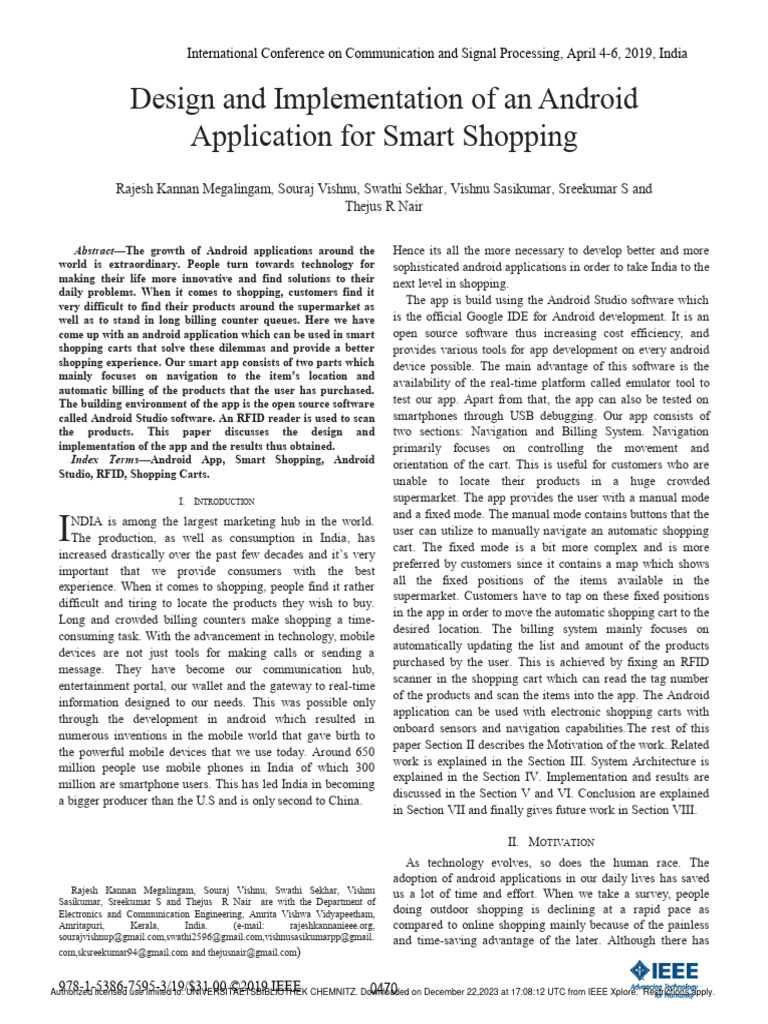 Design and Implementation of An Android Application For Smart Shopping | PDF | Android ...