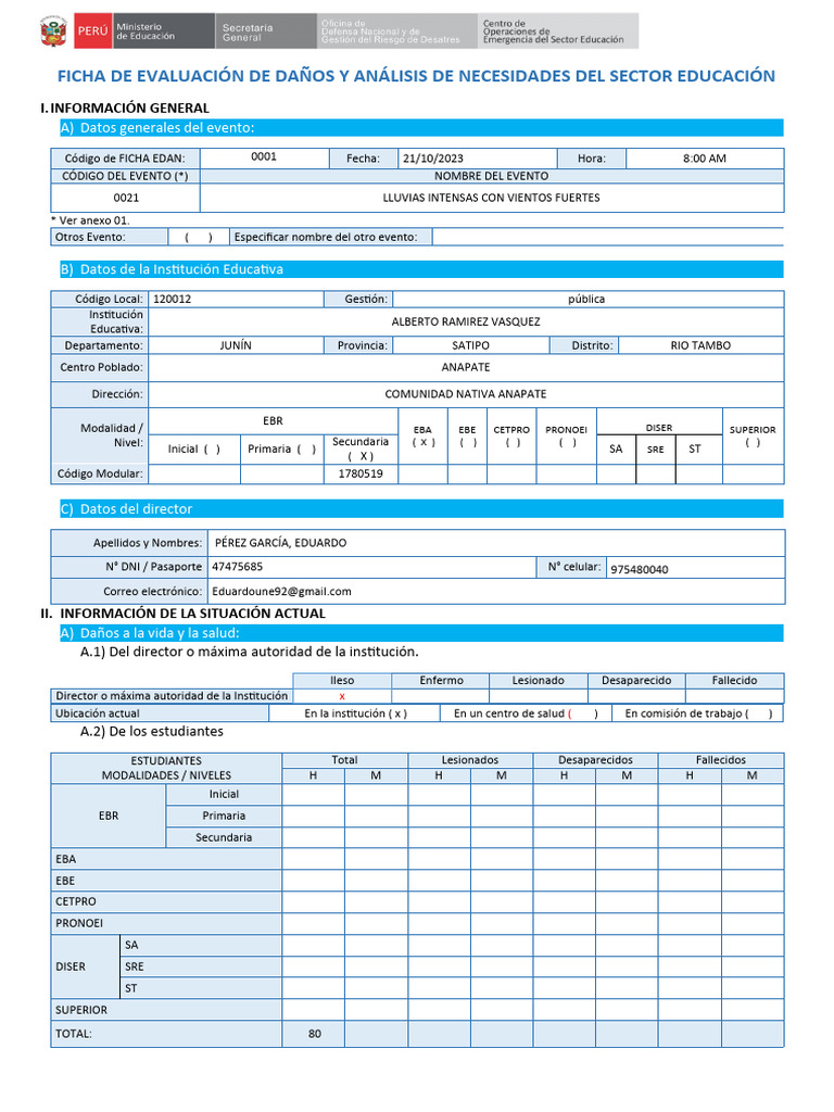 Evaluación de Daños en Educación por Lluvias | PDF