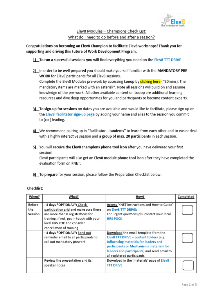 Elev8 Modules - Preparation Checklist - What To Do BEFORE and AFTER ...