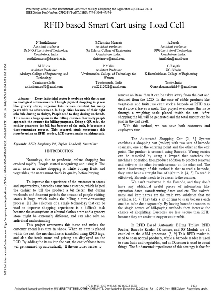 RFID Based Smart Cart Using Load Cell | PDF