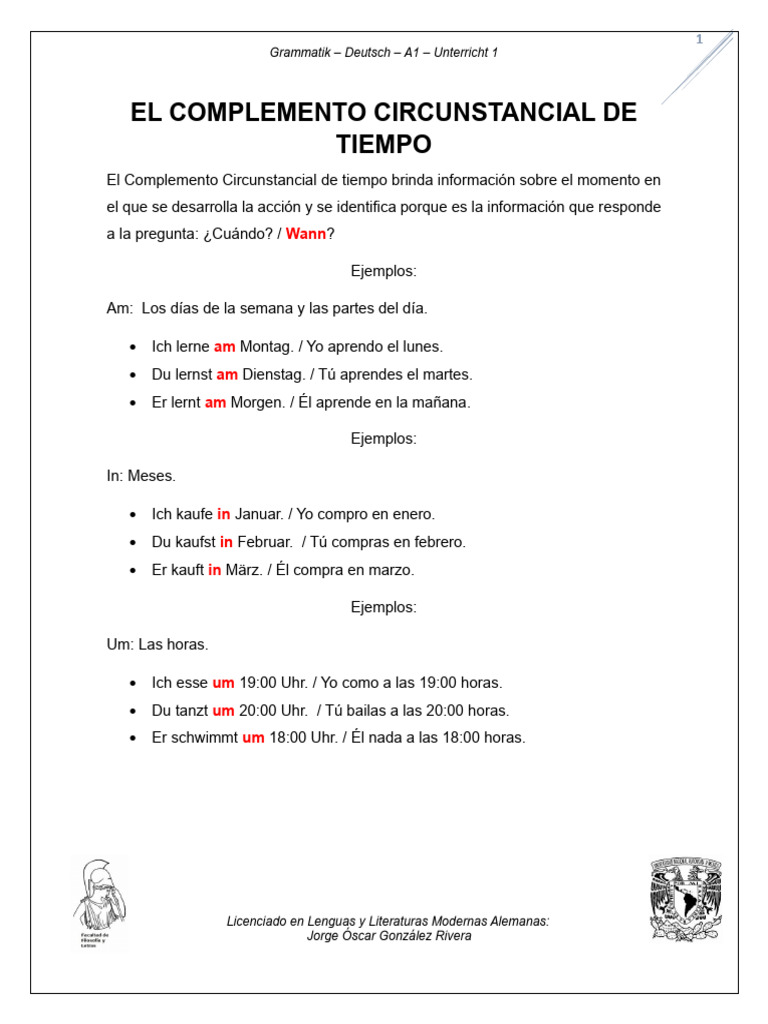 Ejemplos de complemento circunstancial de tiempo | PDF