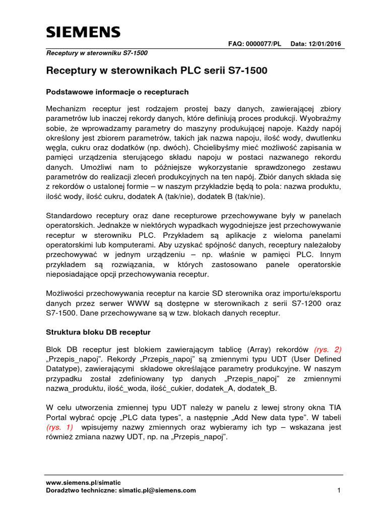 Faq S7 1500 Receptury W Sterowniku S7 1500 Pdf