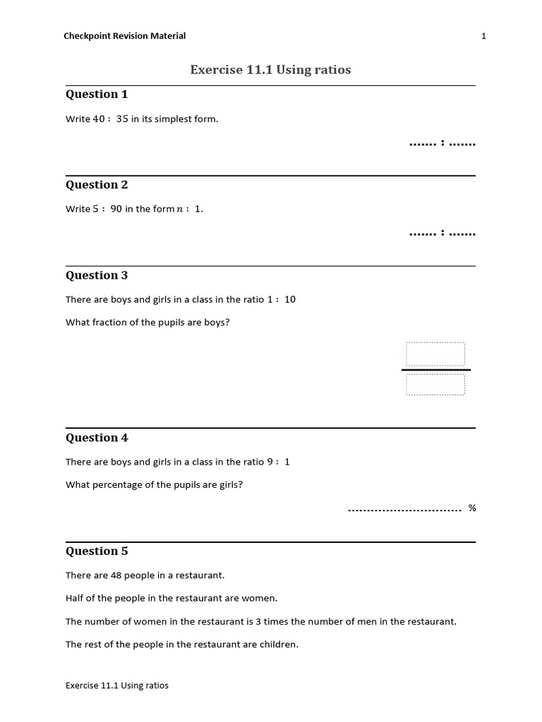 Exercise11 1usingratios | PDF | Ratio | Mathematical Objects