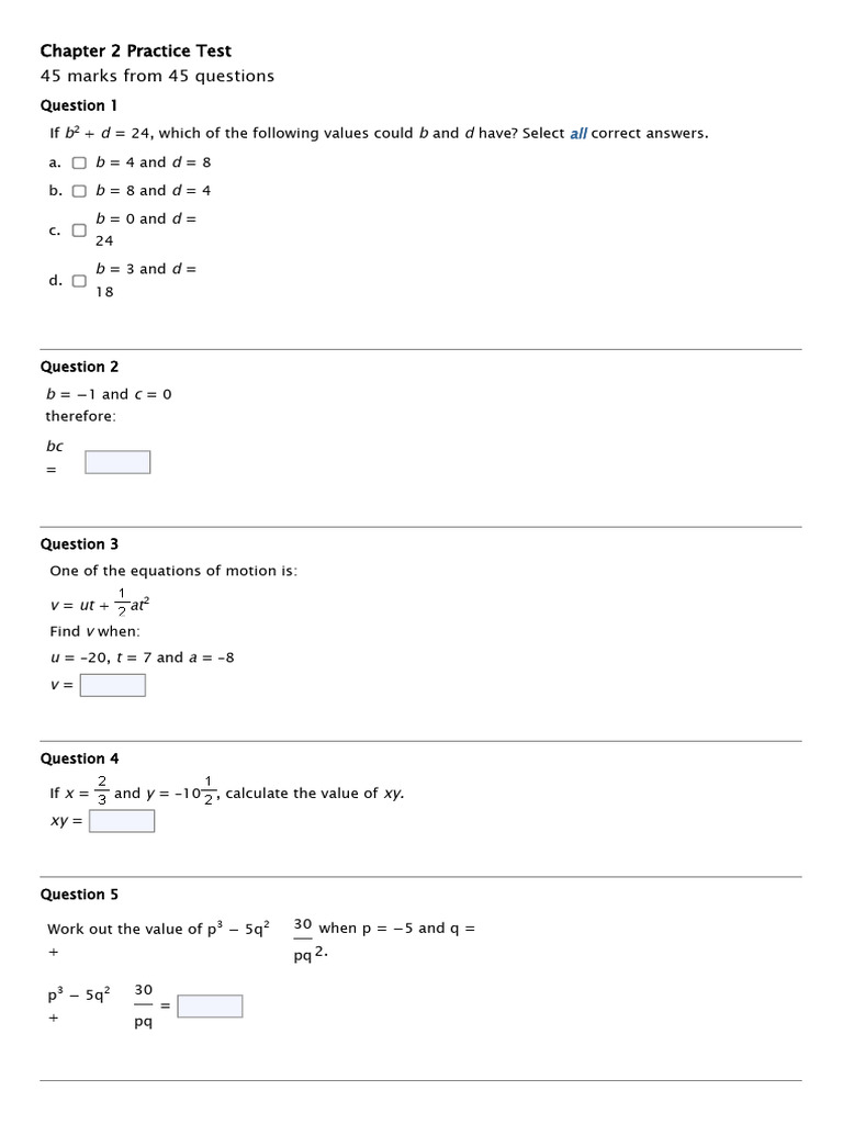 Math Partice Test-Expression and Formulae | PDF