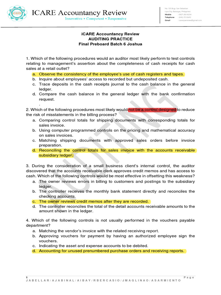 AP Final Preboard Questionaires | PDF | Banks | Receipt