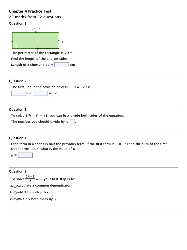 Equation and Inequality Math Partice Test | PDF