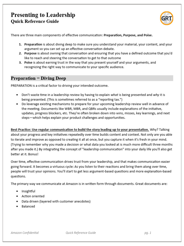 QRG - Presenting to Leadership | PDF