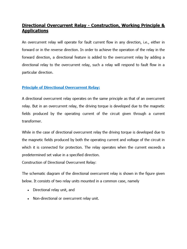 Directional Overcurrent Relay | PDF | Transformer | Relay