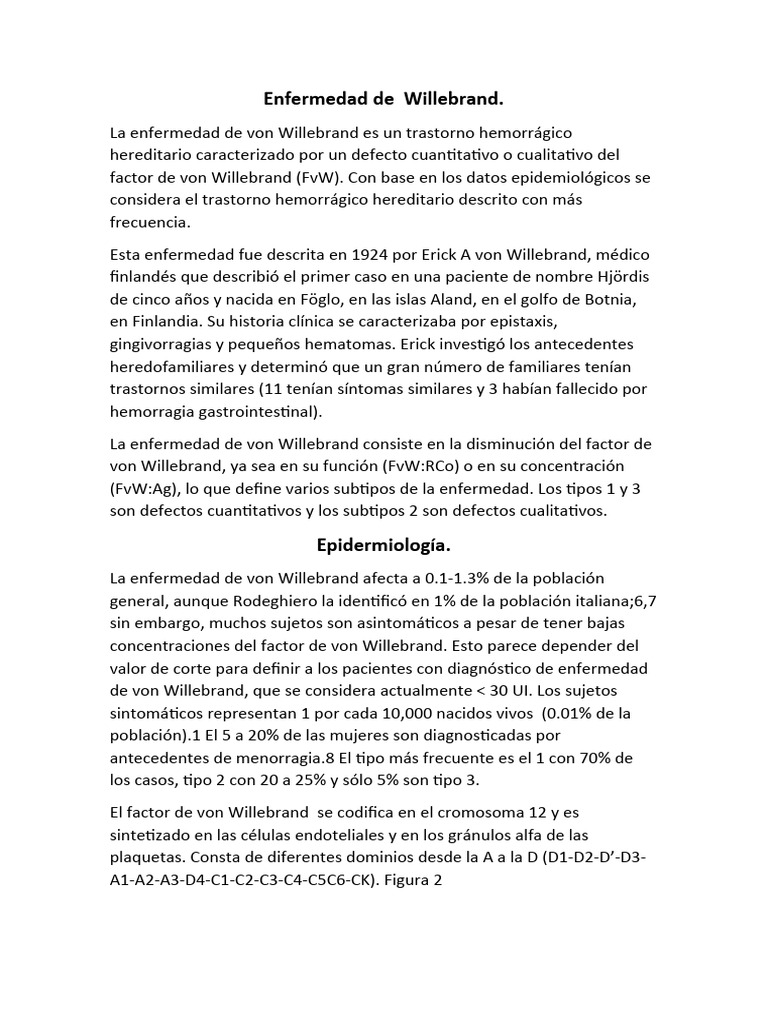 Enfermedad de Willebrand | PDF | Enfermedades y trastornos | Medicina CLINICA