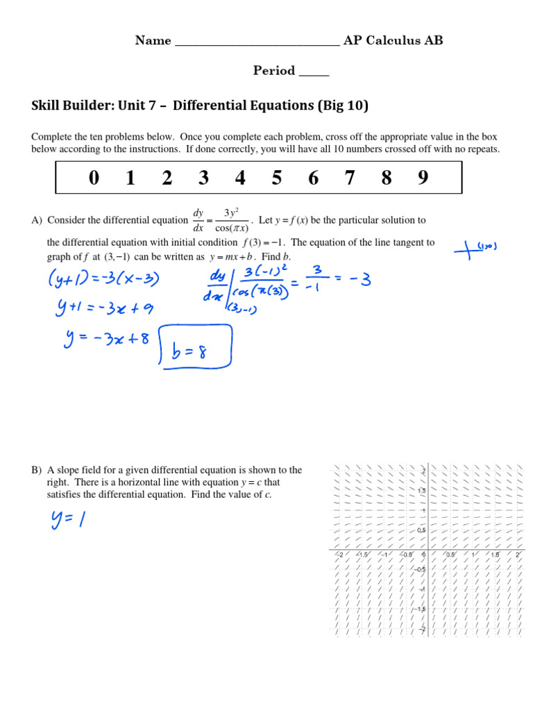 AP Calculus AB Unit 7 Review | PDF | Ordinary Differential Equation | Slope