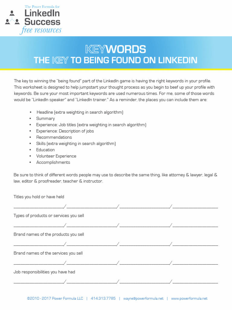 Linkedin Keywords Worksheet | PDF | Linked In