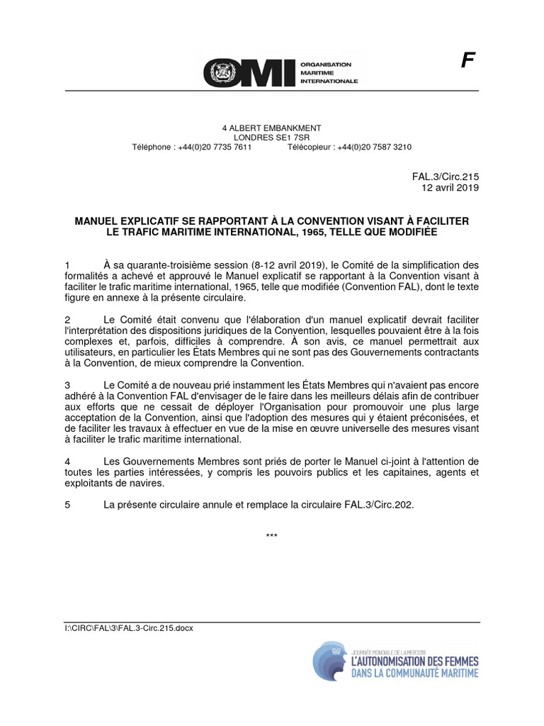 FAL.3-Circ.215 - Manuel Explicatif Se Rapportant À La Convention Visant ...