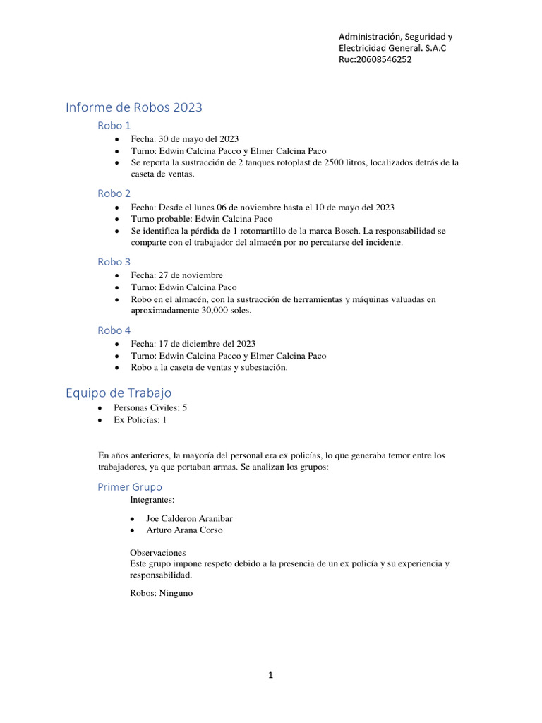 Informe de Robos | PDF
