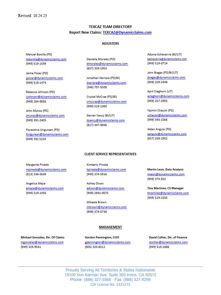 TEXCAZ Team Directory 10.24.23 | PDF