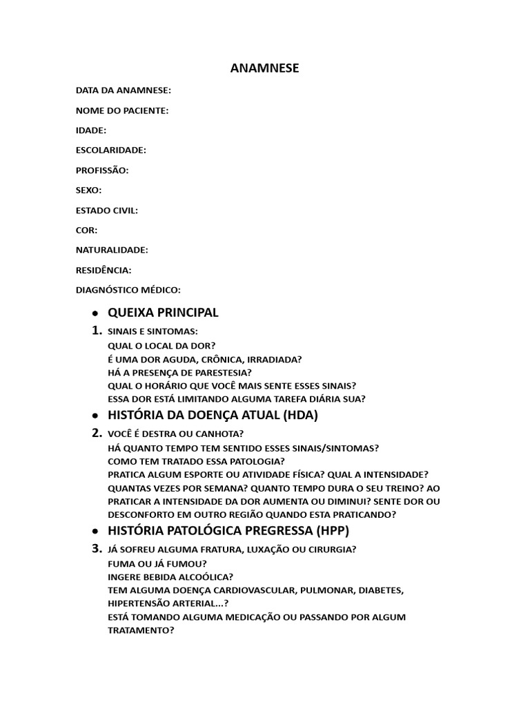 Anamnese Fisioterapeutica | PDF