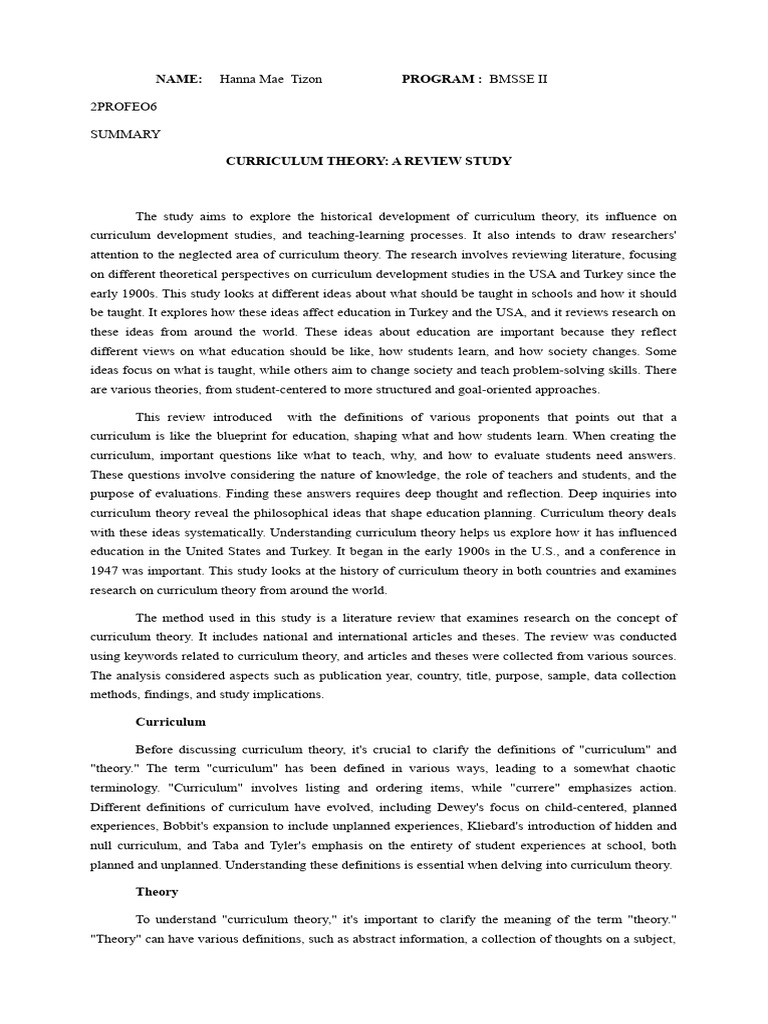 Curriculum THEORY SUMMARY | PDF | Curriculum | Theory
