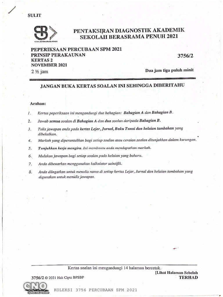 Kertas Trial P. Akaun SBP K2 2021 | PDF