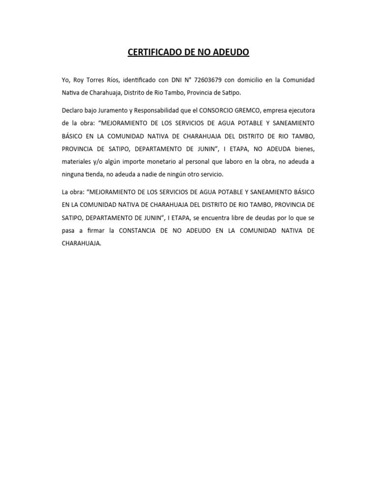 Constancia de No Adeudo | PDF