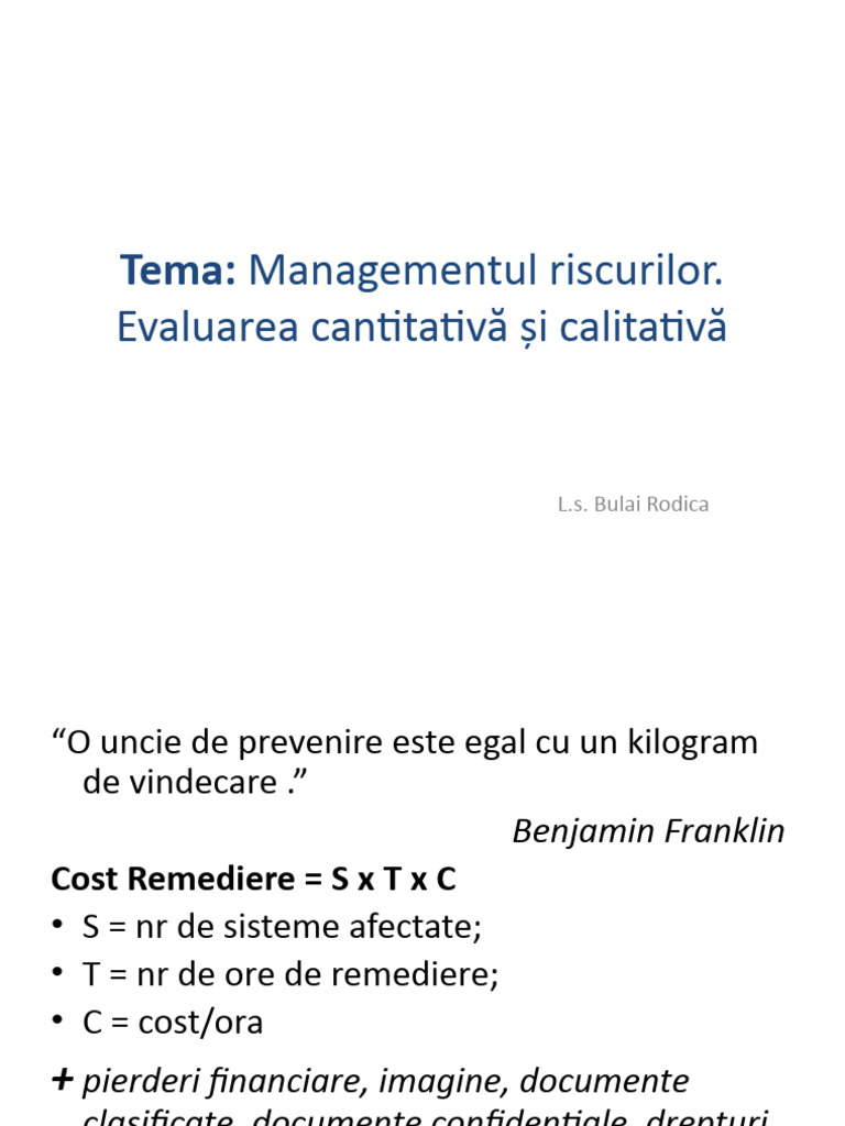 Managementul Riscurilor Cant-Calit | PDF