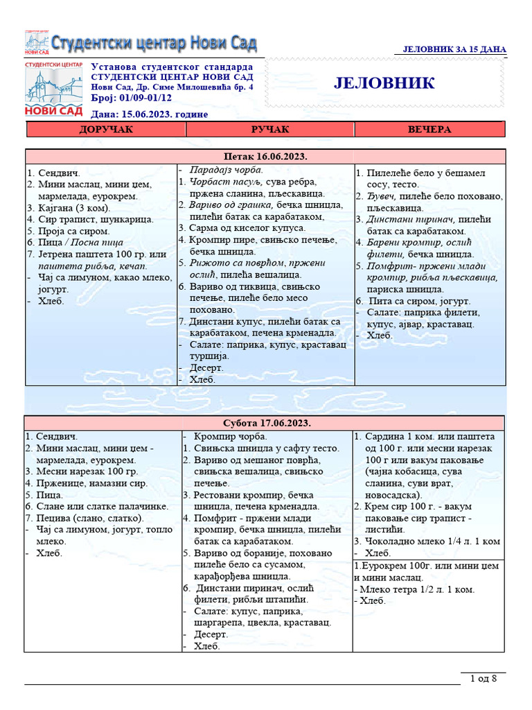 Jelovnik | PDF