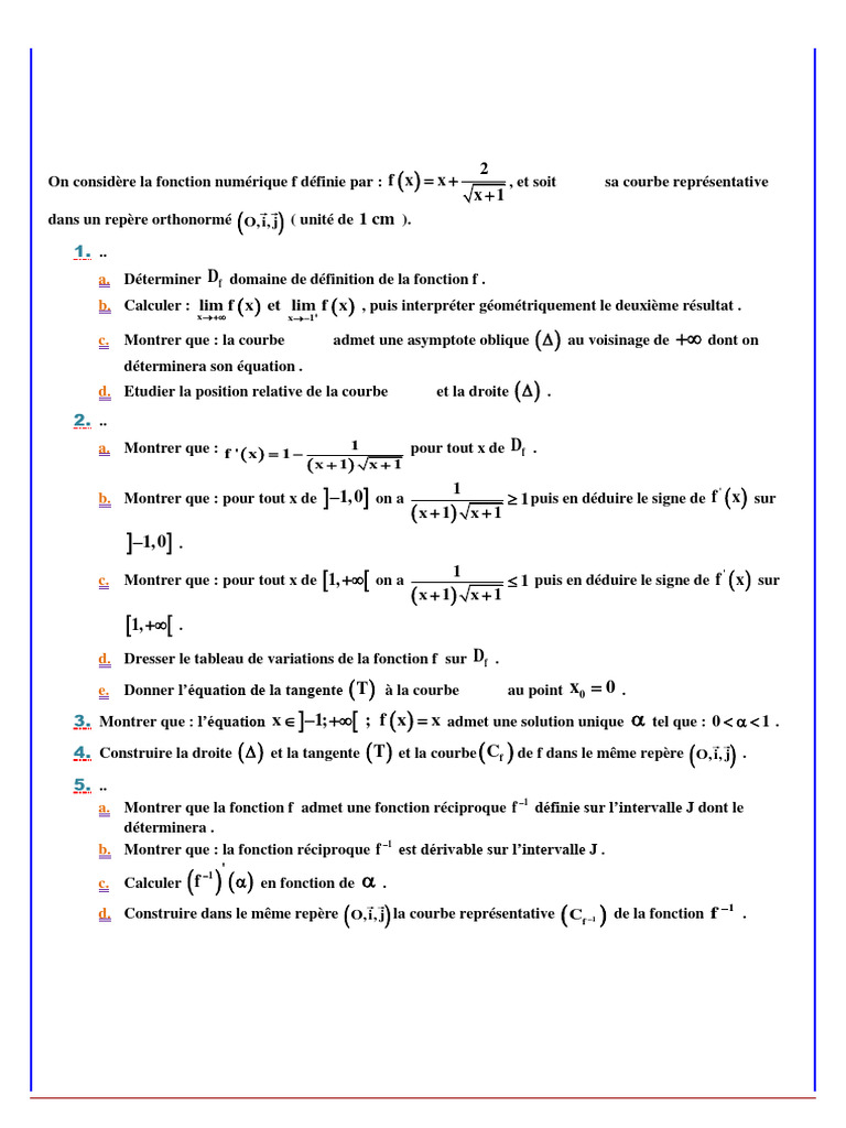 Derivation Et Etude Des Fonctions Exercices Non Corriges 2 | PDF