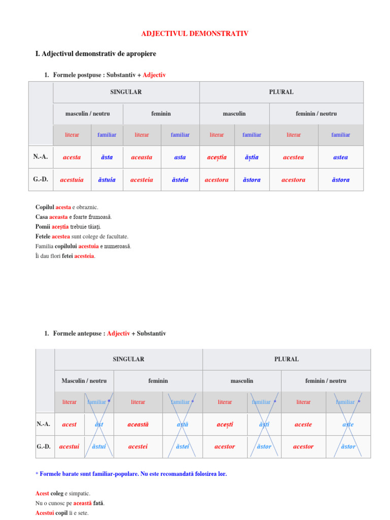 Adjectiv Demonstrativ - 1 | PDF