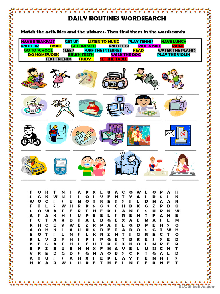 Daily Routines Wordsearch | PDF | Language Arts & Discipline | Wellness
