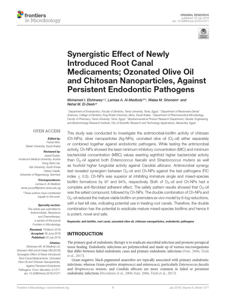 Synergistic Effect of Newly Introduced Root Canal Medicaments; Ozonated Olive Oil and Chitosan ...
