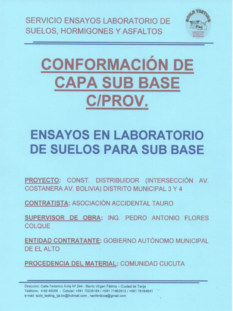 Ensayos Suelo Capa Sub Base Comunidad Cucuta OK | PDF