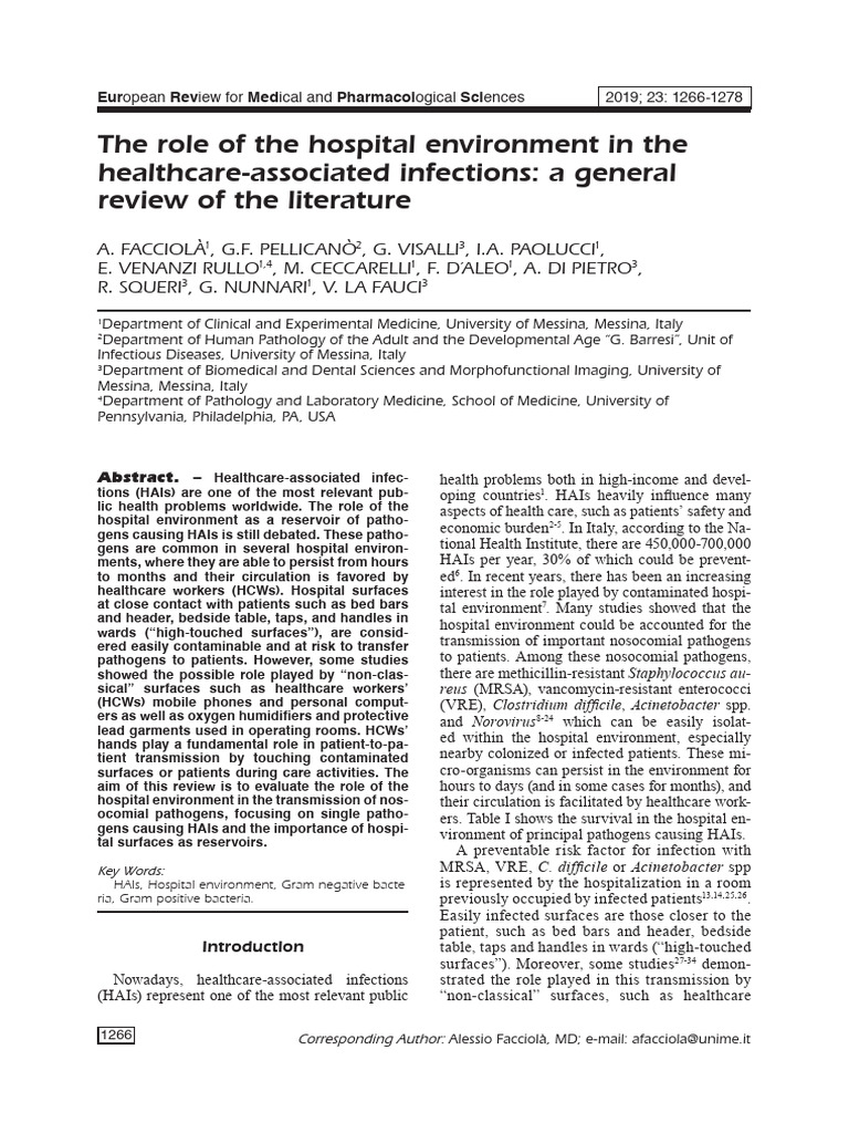 The Role of The Hospital Environment in The Healthcare-Associated ...