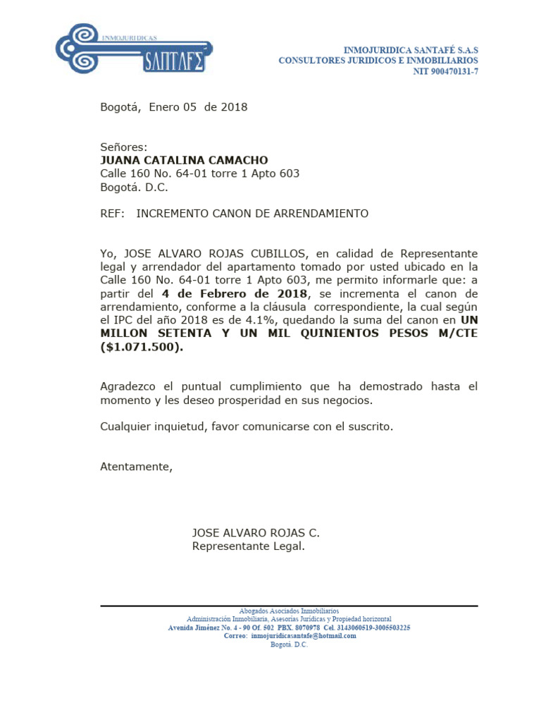 Carta Incremento 2018 | PDF | Bogotá