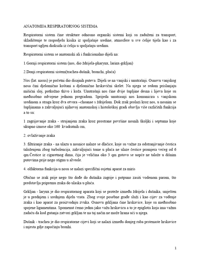 Anatomija Resp. Sistema, Pregled Bolesnika I Dijagnostičke Pretrage | PDF