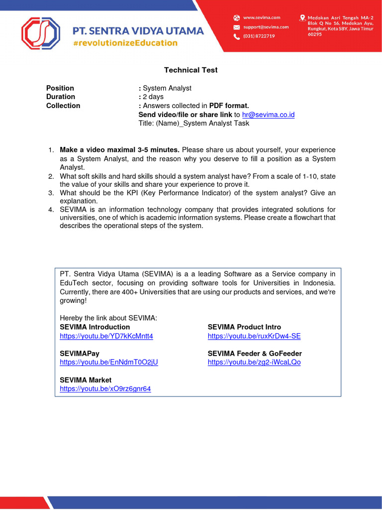 System Analyst Technical Test Instructions | PDF | Business