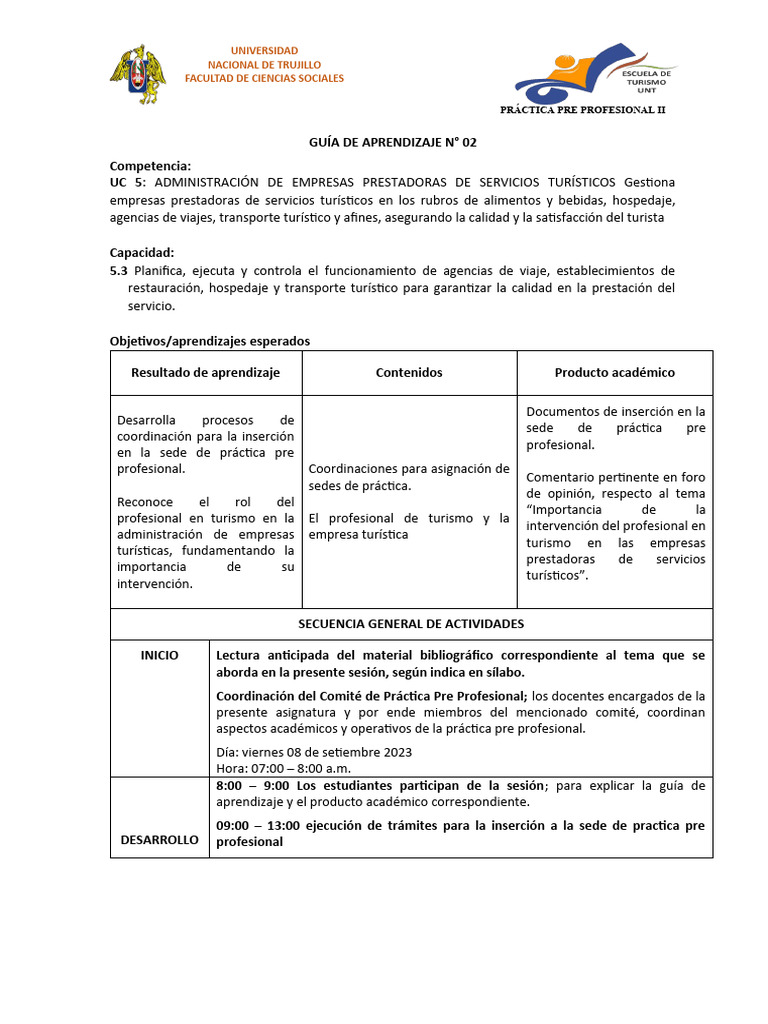 Guia Aprendizaje 02 | PDF | Turismo | Aprendizaje