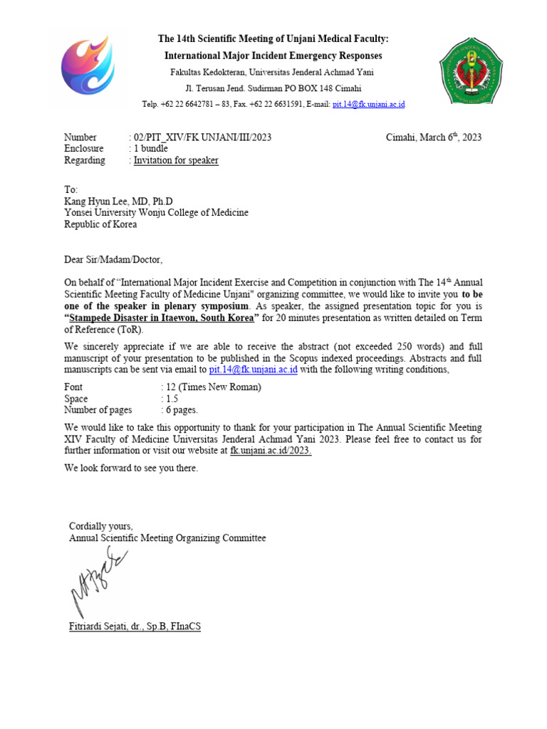 Invitation Letter International Speaker | PDF | Science & Mathematics | Wellness