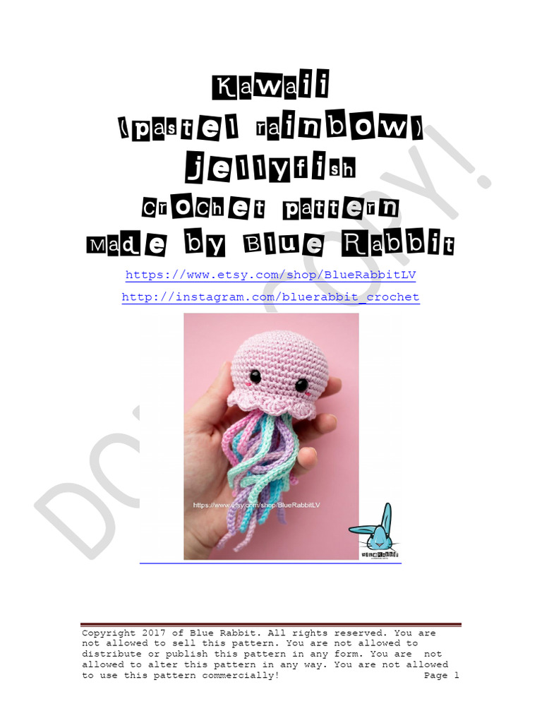 Blue Rabbit - Kawaii (Pastel Rainbow) Jellyfish | PDF | Crochet ...