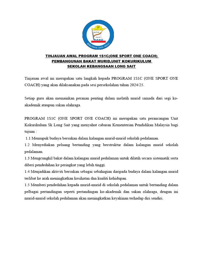 Tinjauan Awal Program 1S1C | PDF