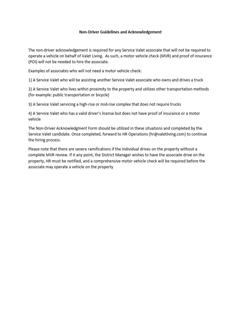 Non-Driver Guidelines and Acknowledgement | PDF