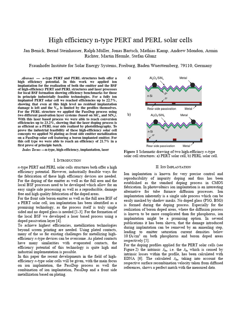 High Efficiency N-Type PERT and PERL Solar Cells | PDF | Technology ...