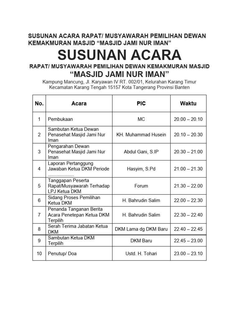 Susunan Acara Rapat | PDF
