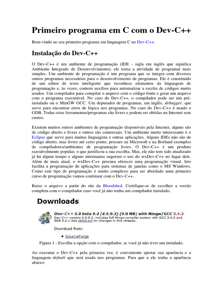 Primeiro Programa em C Com o Dev C++ | PDF | Sistema operacional ...