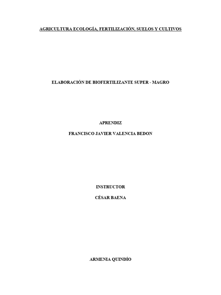 Preparacion de Biofertilizante Super - Magro | PDF | Melaza | Fertilizante
