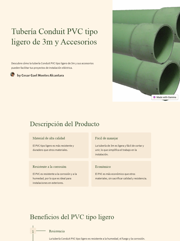 Tuberia Conduit PVC Tipo Ligero de 3m y Accesorios | PDF
